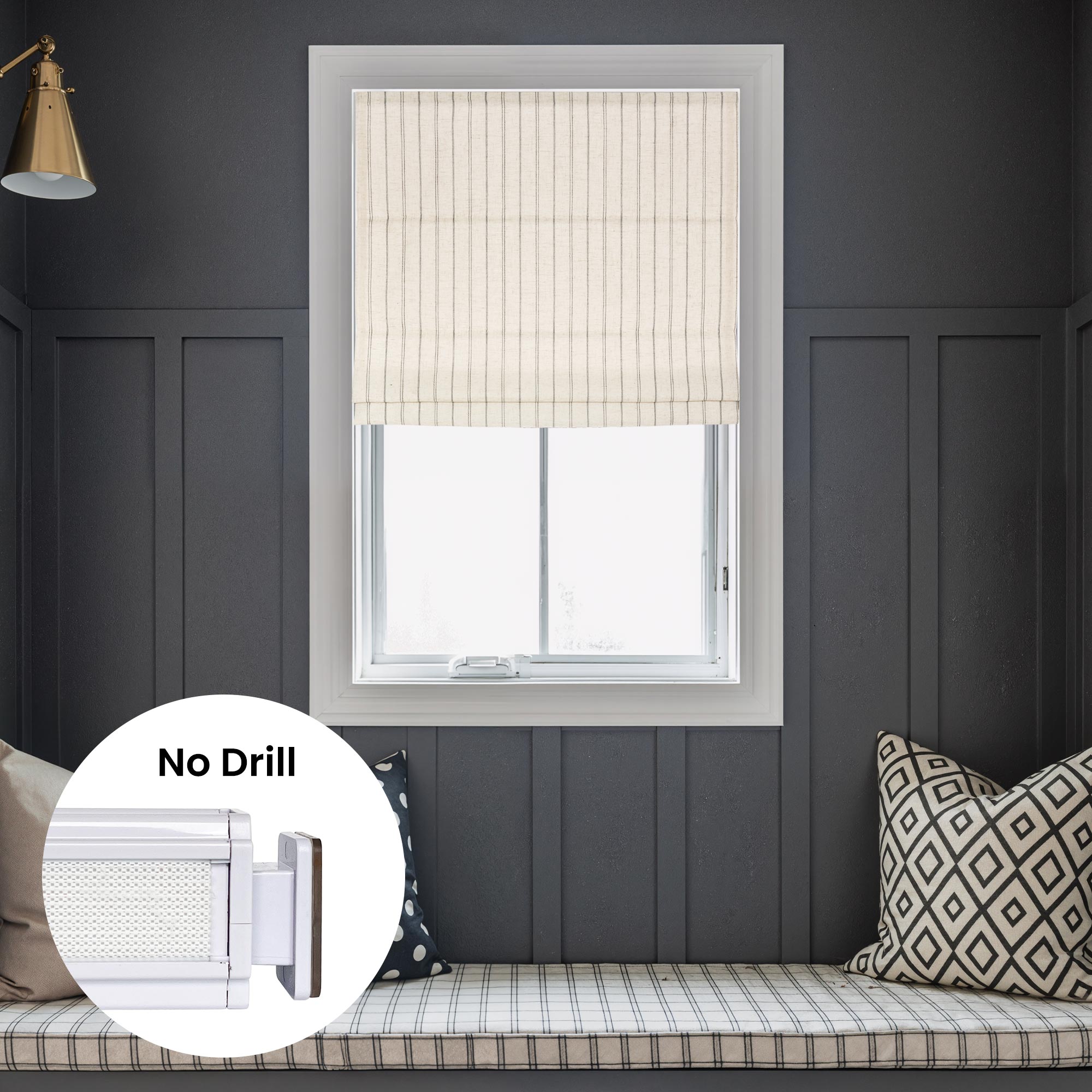Cora Minimalist Striped Linen No Drill Roman Shades – Curtarra