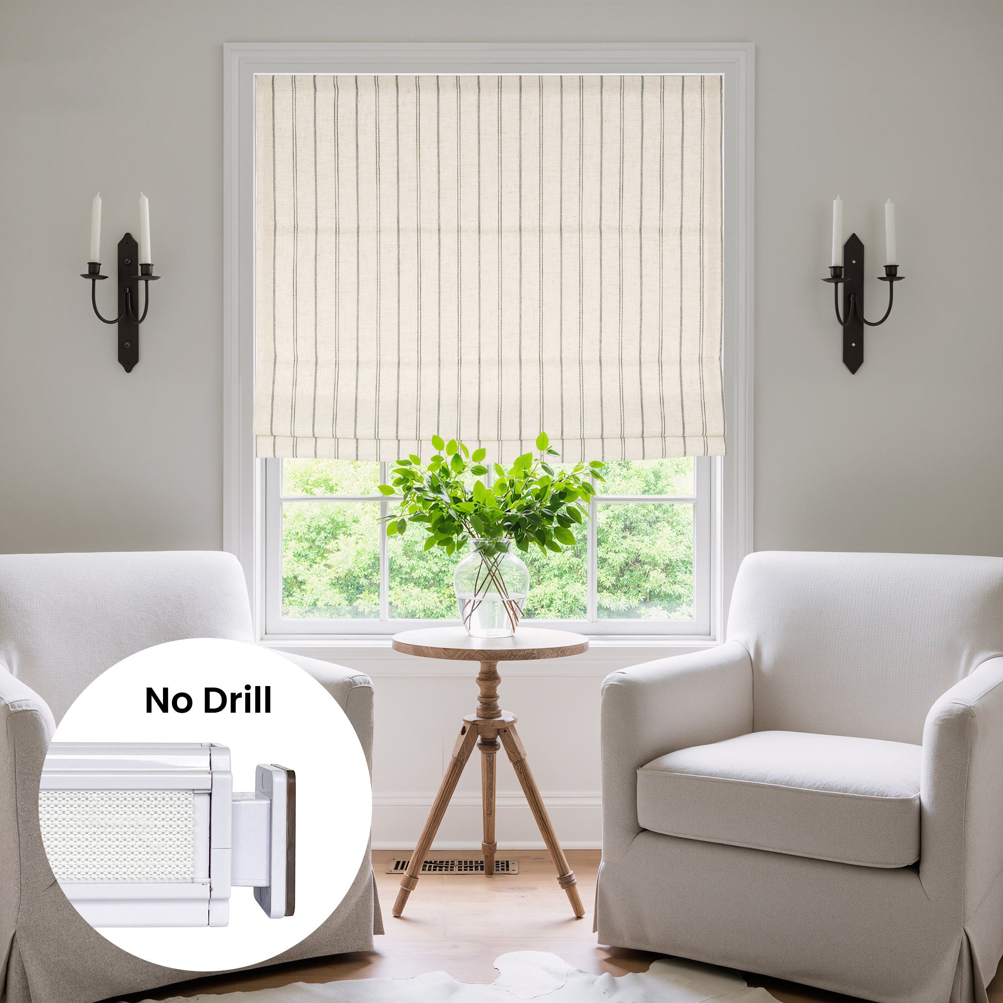 Cora Minimalist Striped Linen No Drill Roman Shades – Curtarra