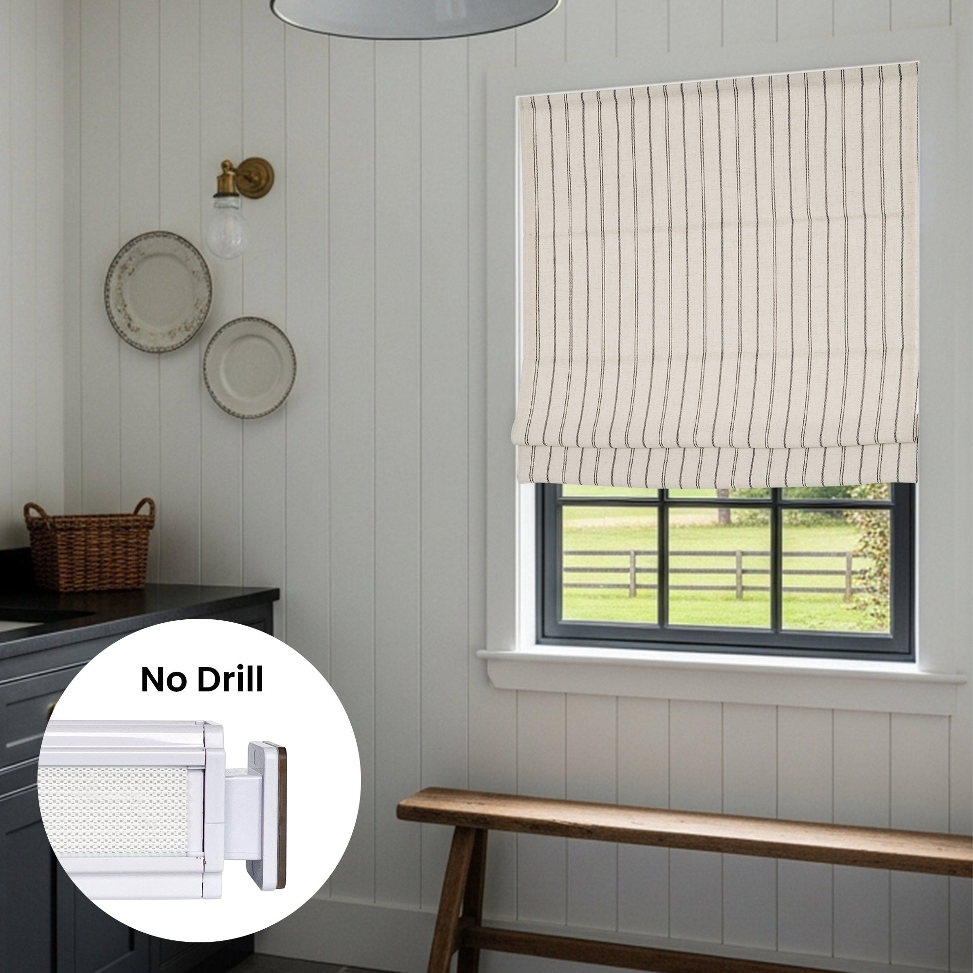 Cora Minimalist Striped Linen No Drill Roman Shades – Curtarra