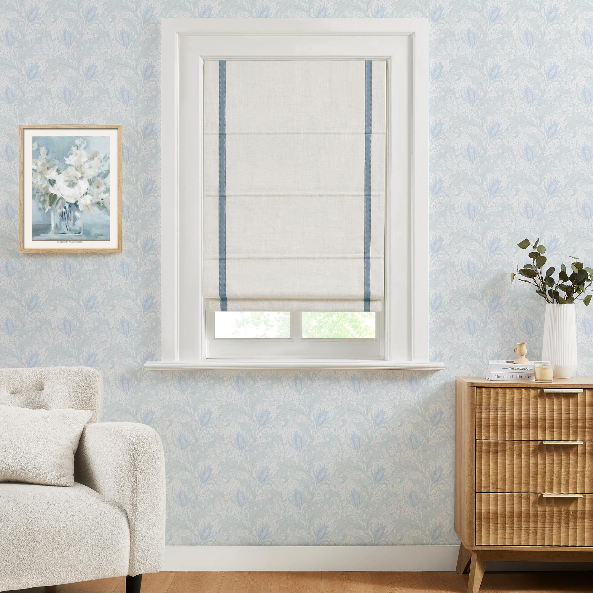 Lesley Custom Linen Roman Shades - Ivory with Trim – Curtarra
