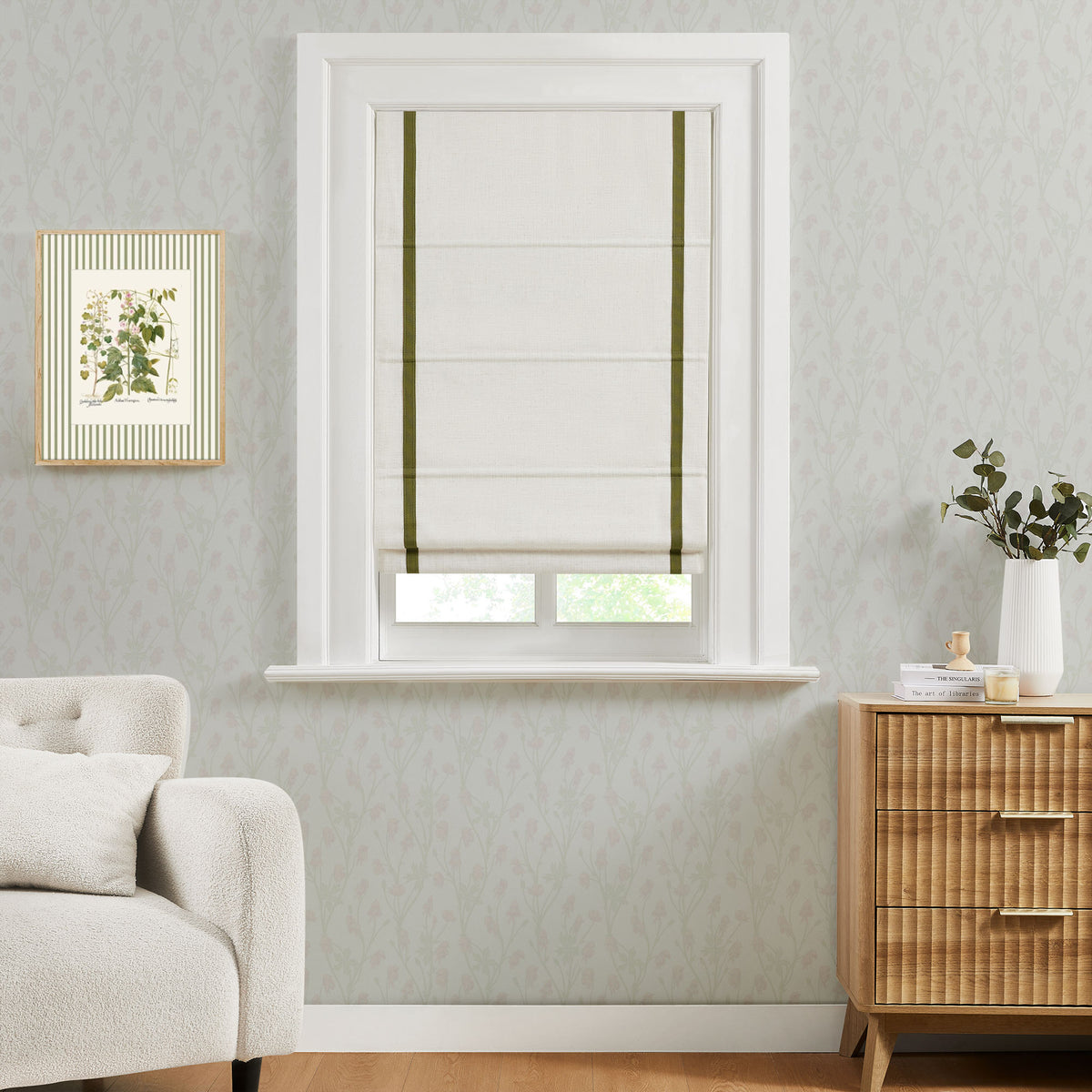 Lesley Custom Linen Roman Shades - Ivory with Trim – Curtarra