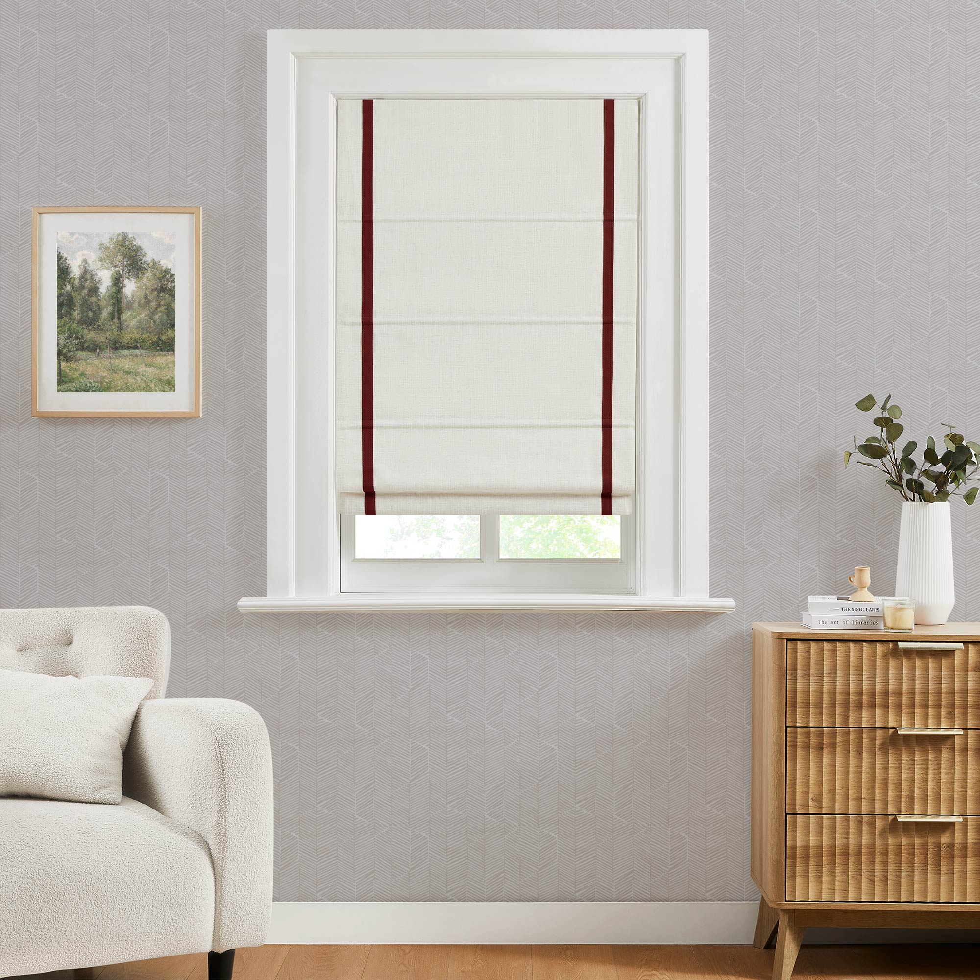 Lesley Custom Linen Roman Shades - Ivory with Trim – Curtarra