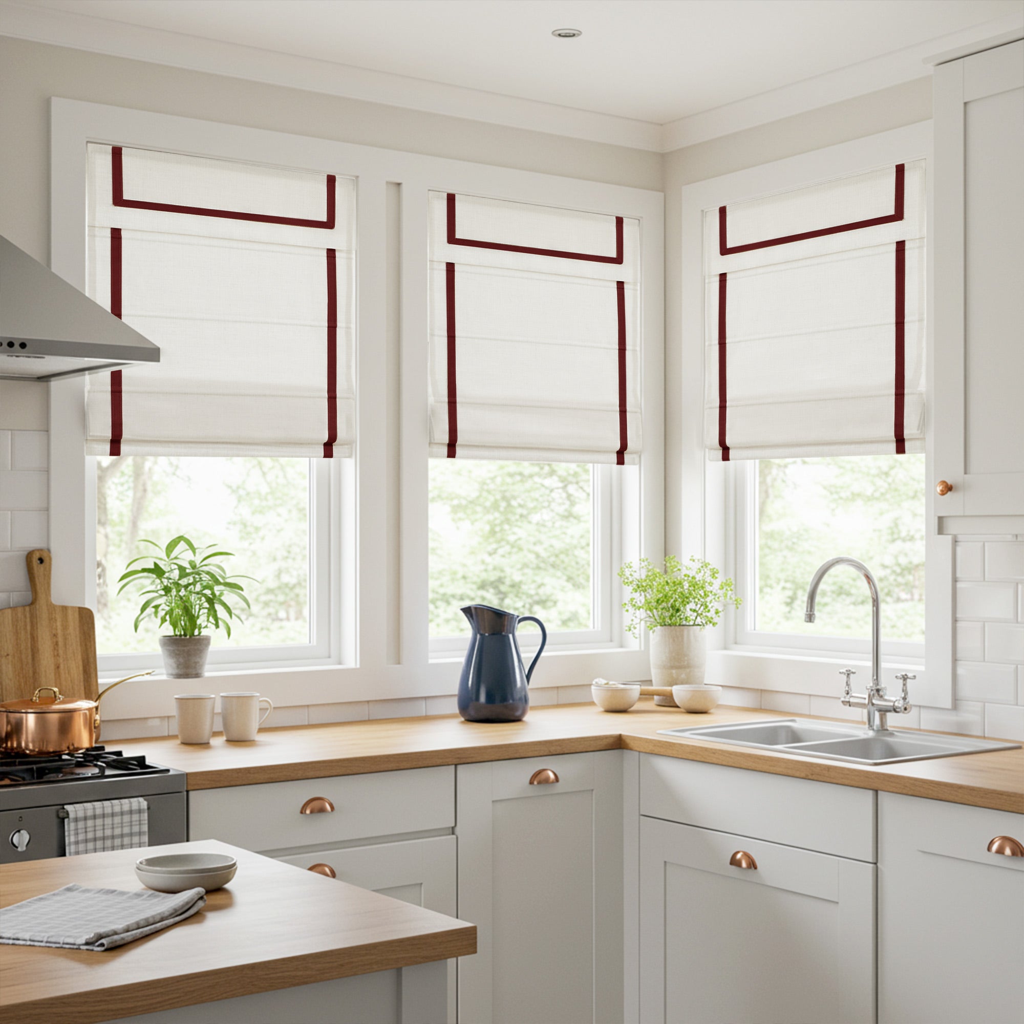 Lesley Linen No Drill Roman Shades - Ivory with Valance and Trim – Curtarra